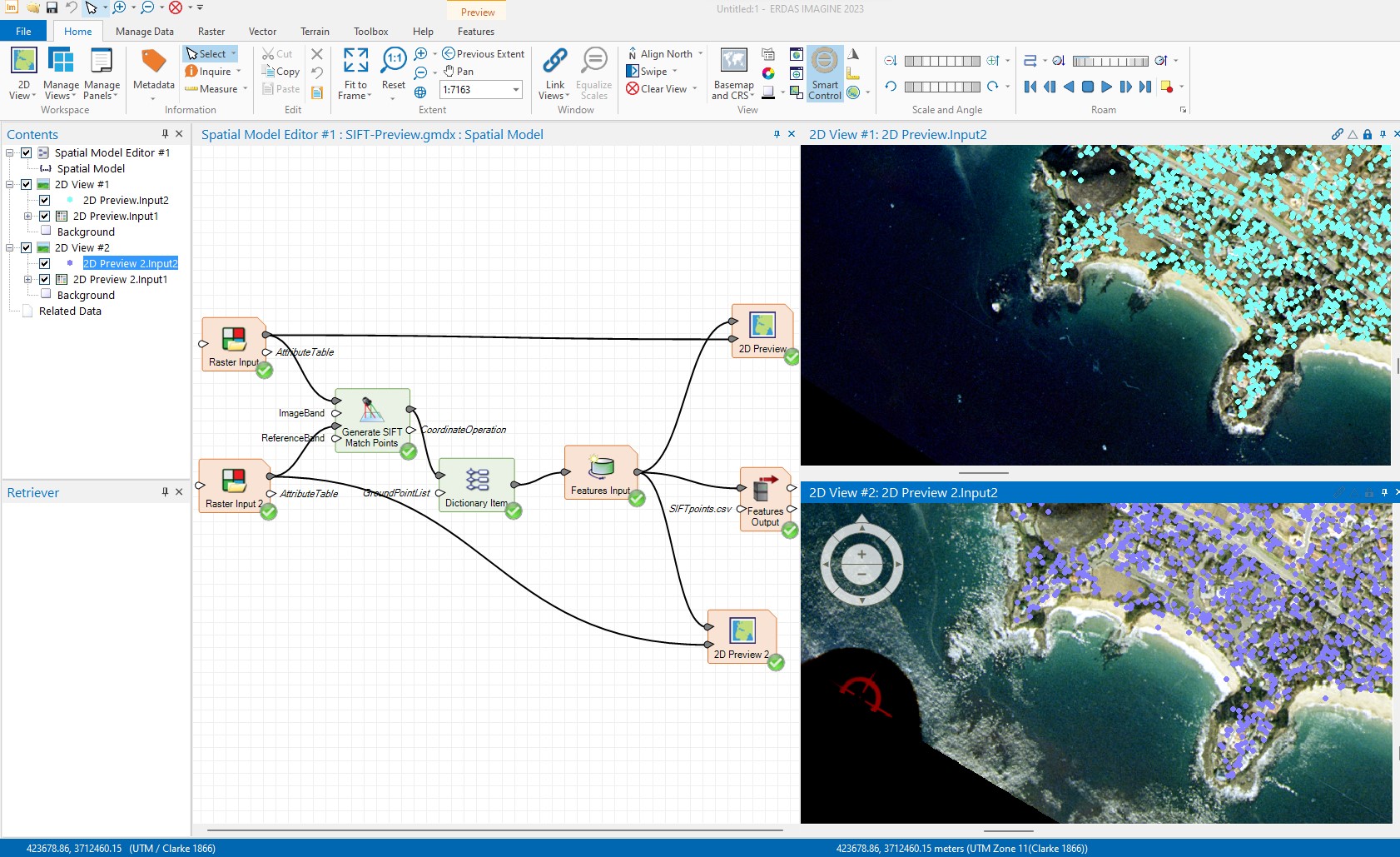 How to visualize matching points of SIFT operator in Spatial Modeler?