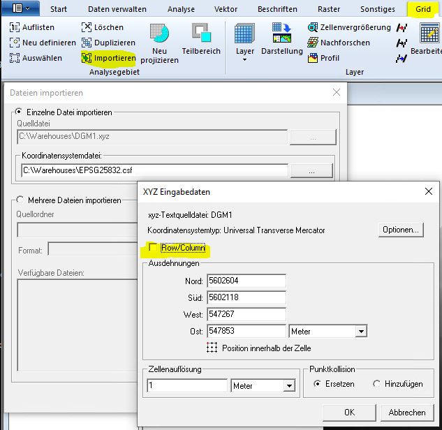 Importing Xyz Files Into Grid With Geomedia 167 Update 2 When Using World Coordinates