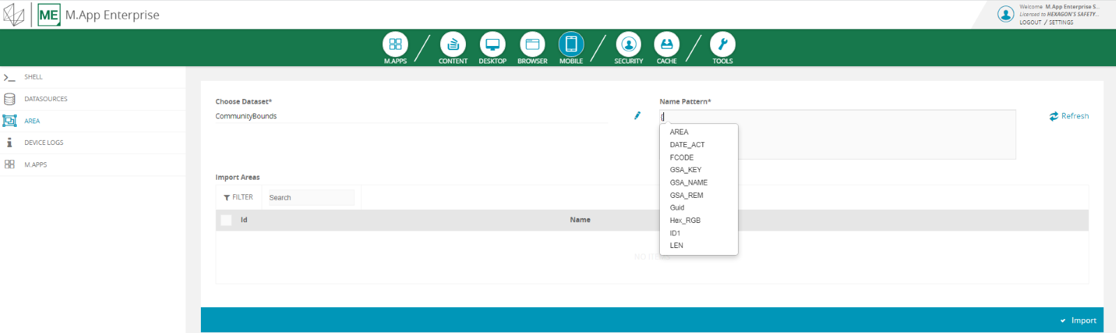 M.App Enterprise Mobile: How to Import Areas