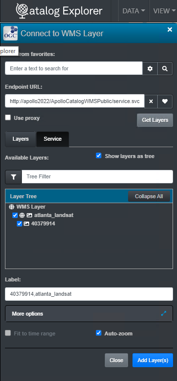 How to use ApolloCatalogWMSPublic WMS with "layers=xxx" in Apollo catalog explorer